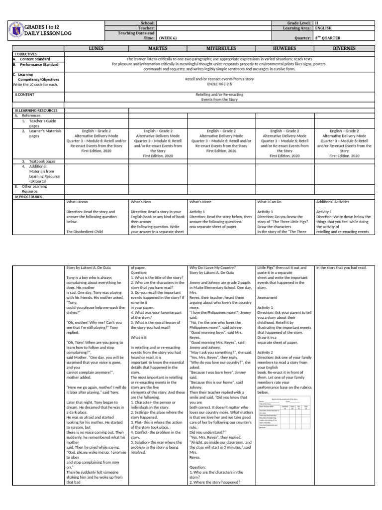 ENGLISH_2_DLL_Q3_W6 | PDF | Learning