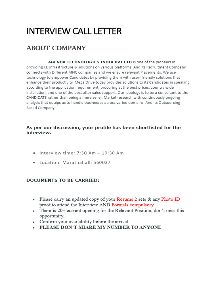 INTERVIEW CALL LETTER | PDF | Business