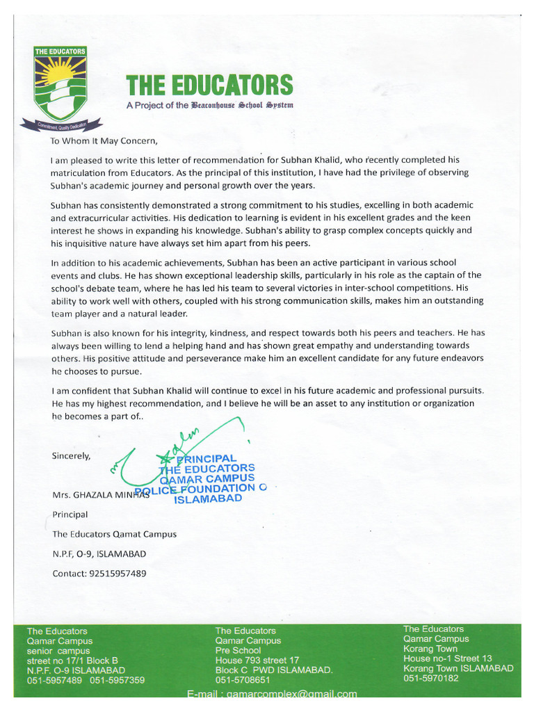 Recomendation Letter 1 | PDF