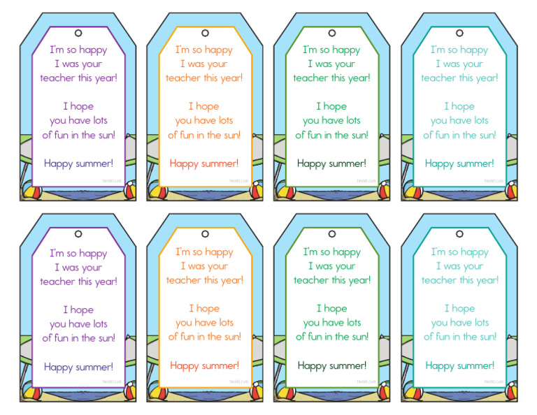 Color End of The Year Treat Bag Cards | PDF