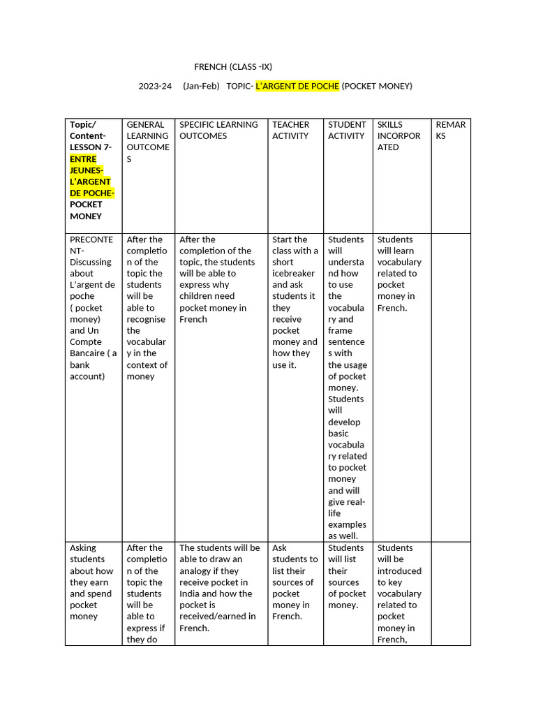 GradeIX Lesson Plan French | PDF | Adjective | Phrase