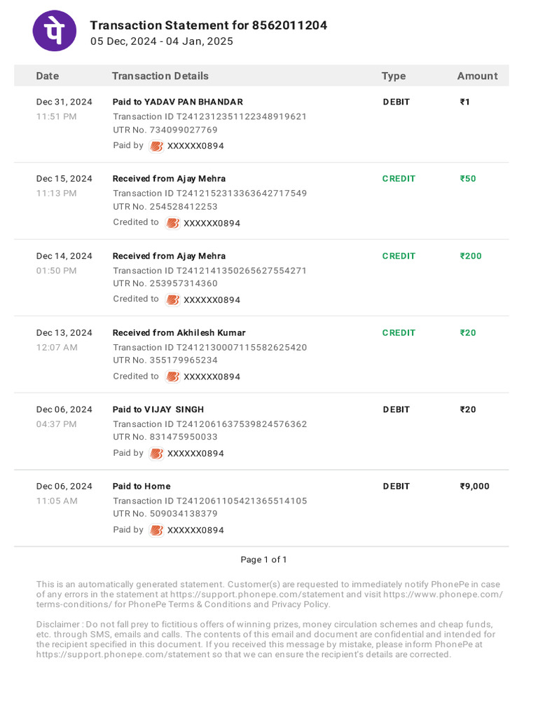 PhonePe Statement Dec2024 Jan2025 | PDF