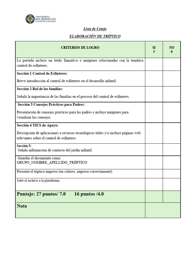 Lista de Cotejo TRÍPTICO | PDF