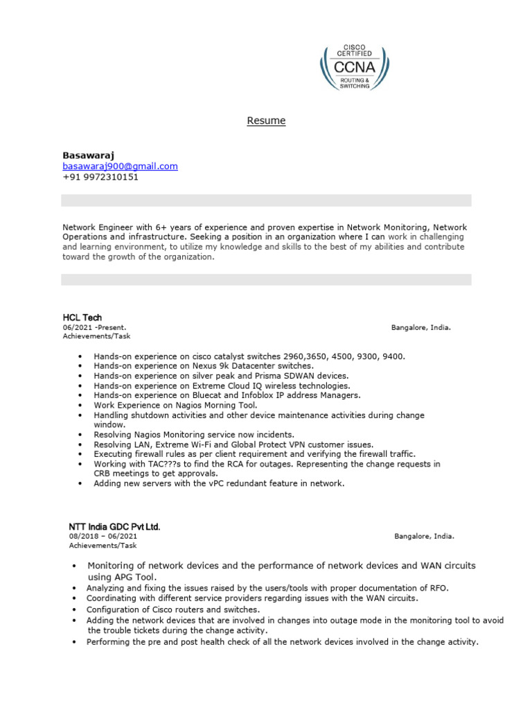 Resume | PDF | Computer Network | Cisco Certifications