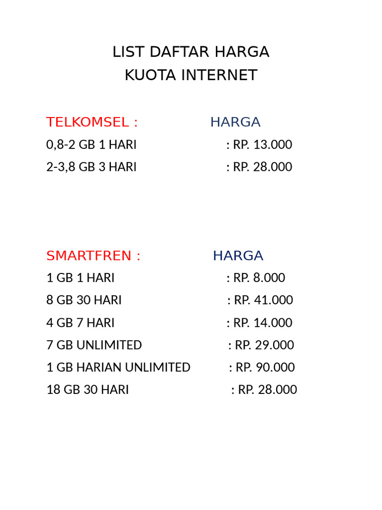 LIST DAFTAR HARGA | PDF