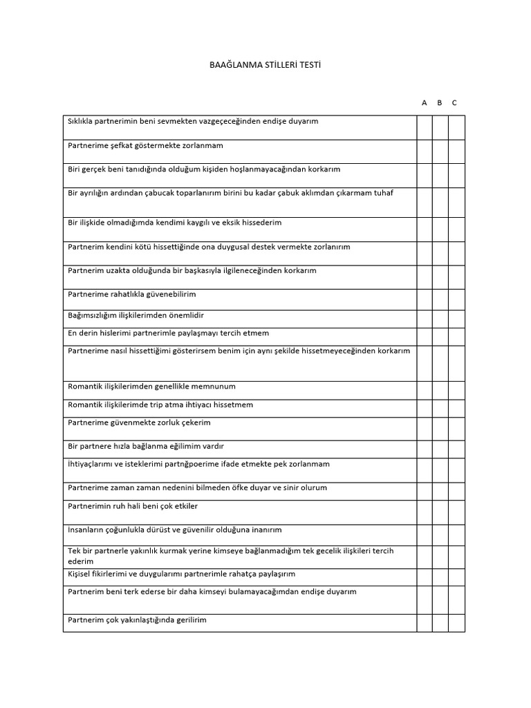 Baglanma Stilleri Testi | PDF