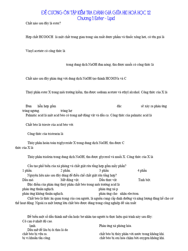 ĐỀ CƯƠNG 12 GKI | PDF
