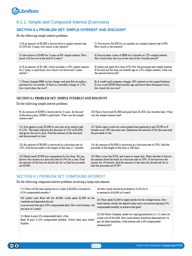 6.1.01 Simple and Compound Interest (Exercises) | PDF | Interest | Loans