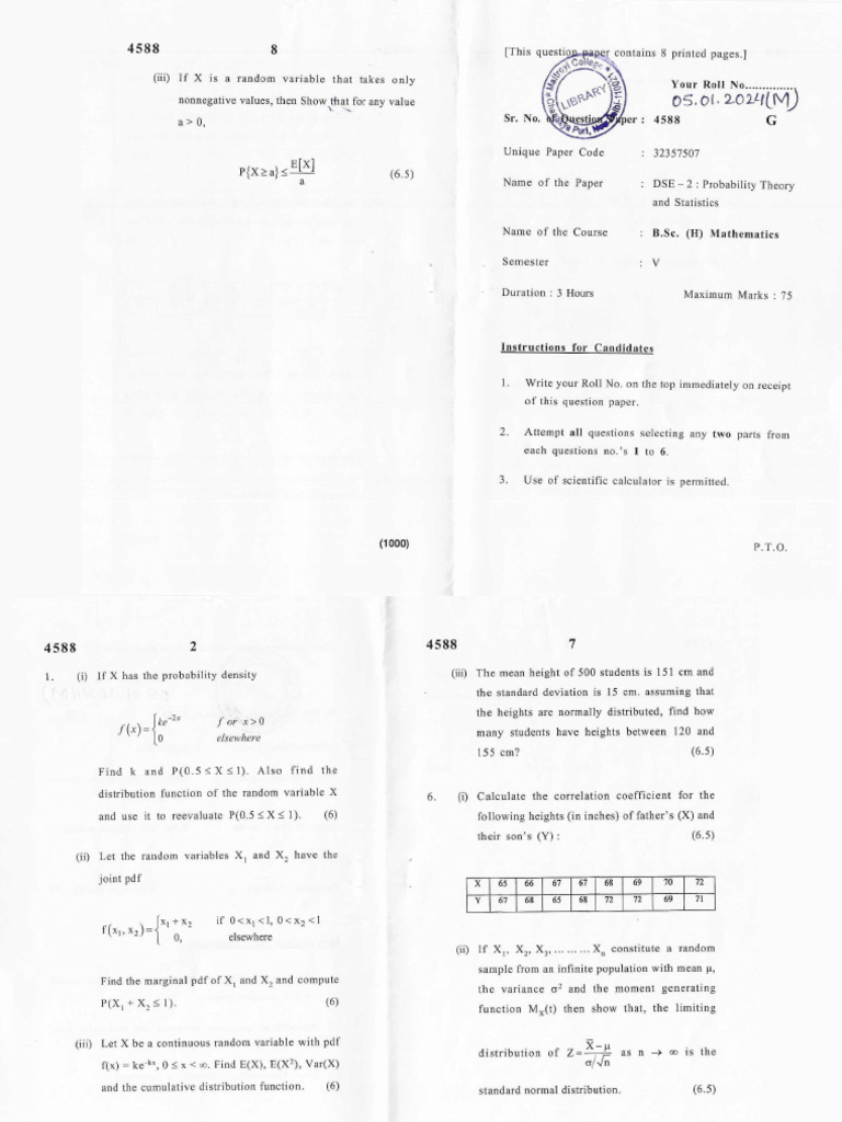 Probability Theory & Statistics-V SDT | PDF