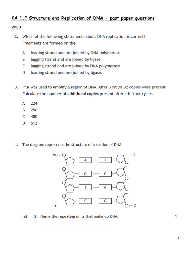 KA1.2 DNA past paper qs | PDF