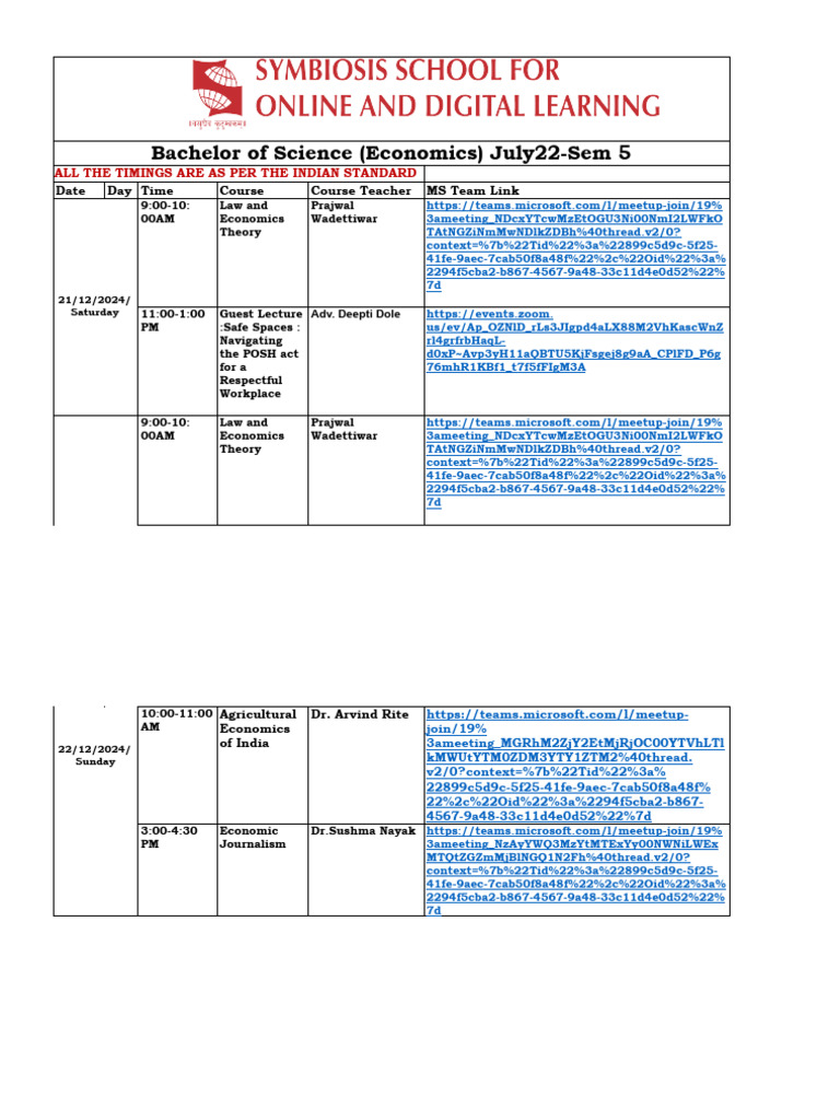 Revised_W6-BSc.Sem-5-July22-21 and 22 Dec 2024.xlsx - W6-BSc5 | PDF