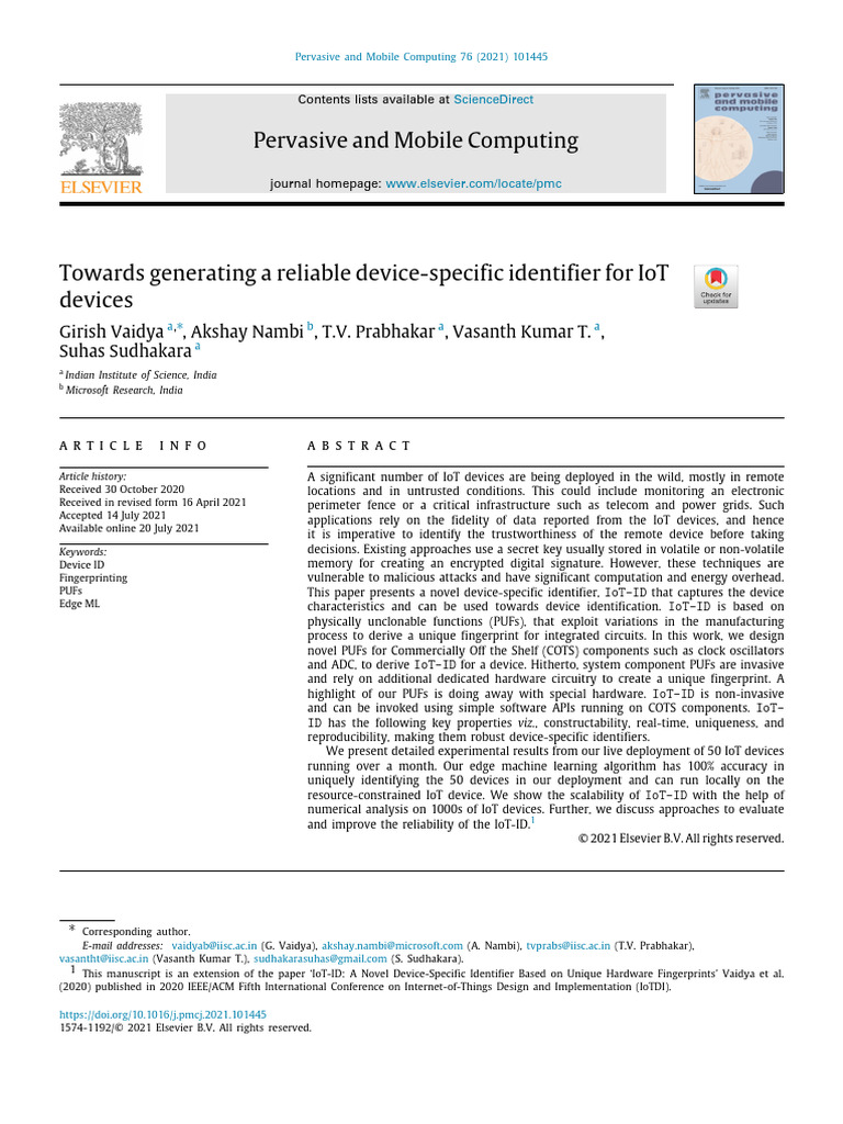 Reliable IoT Device Identifier Using PUFs | PDF | Analog To Digital ...