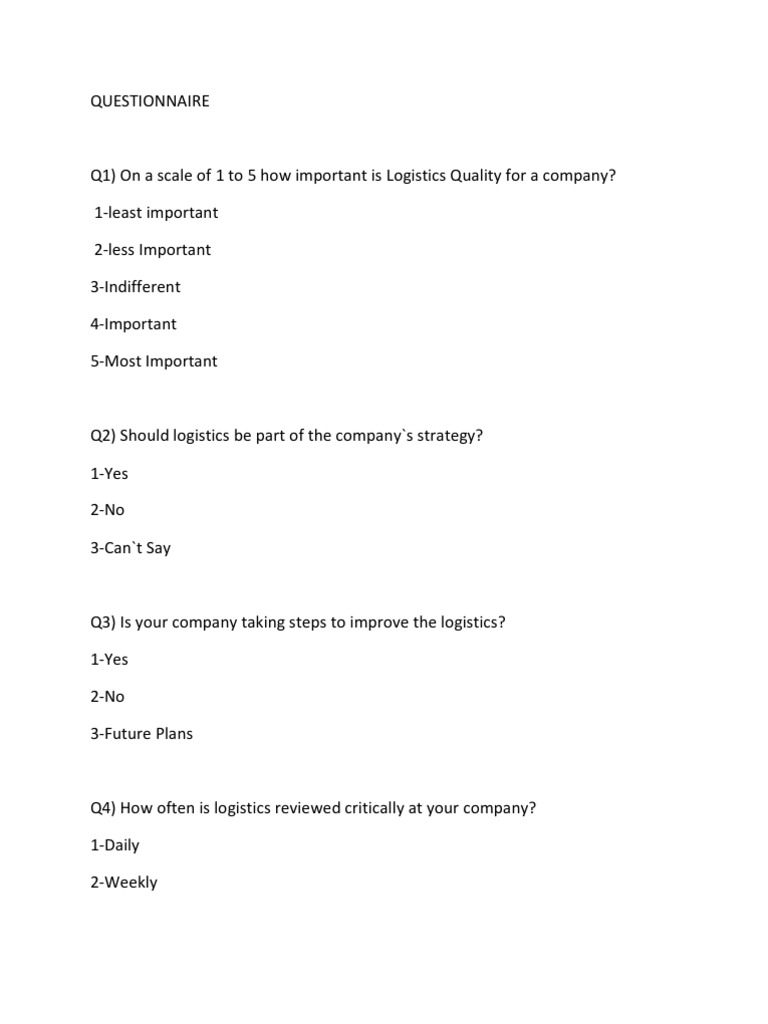 Questionnaire On 3PL: Logistics | PDF | Logistics | Economies