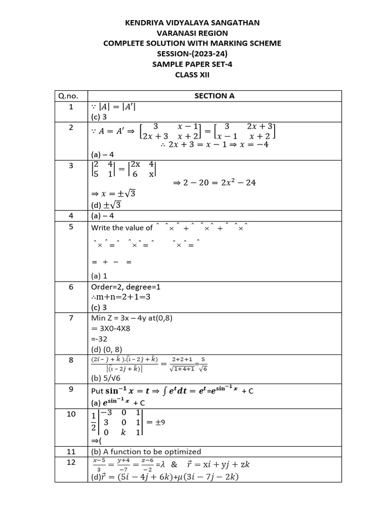 Class 12 Sample Paper with Solutions | PDF | Algebraic Geometry | Geometric Shapes