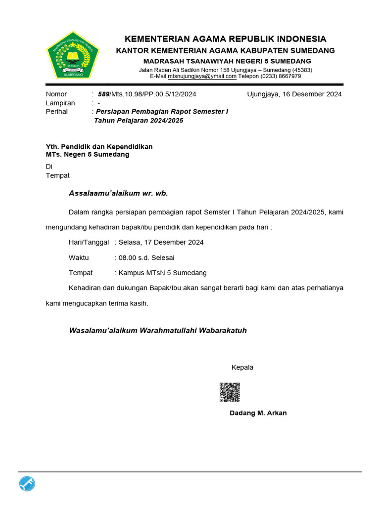 Undangan Persiapan Pembagian Rapot-1 | PDF