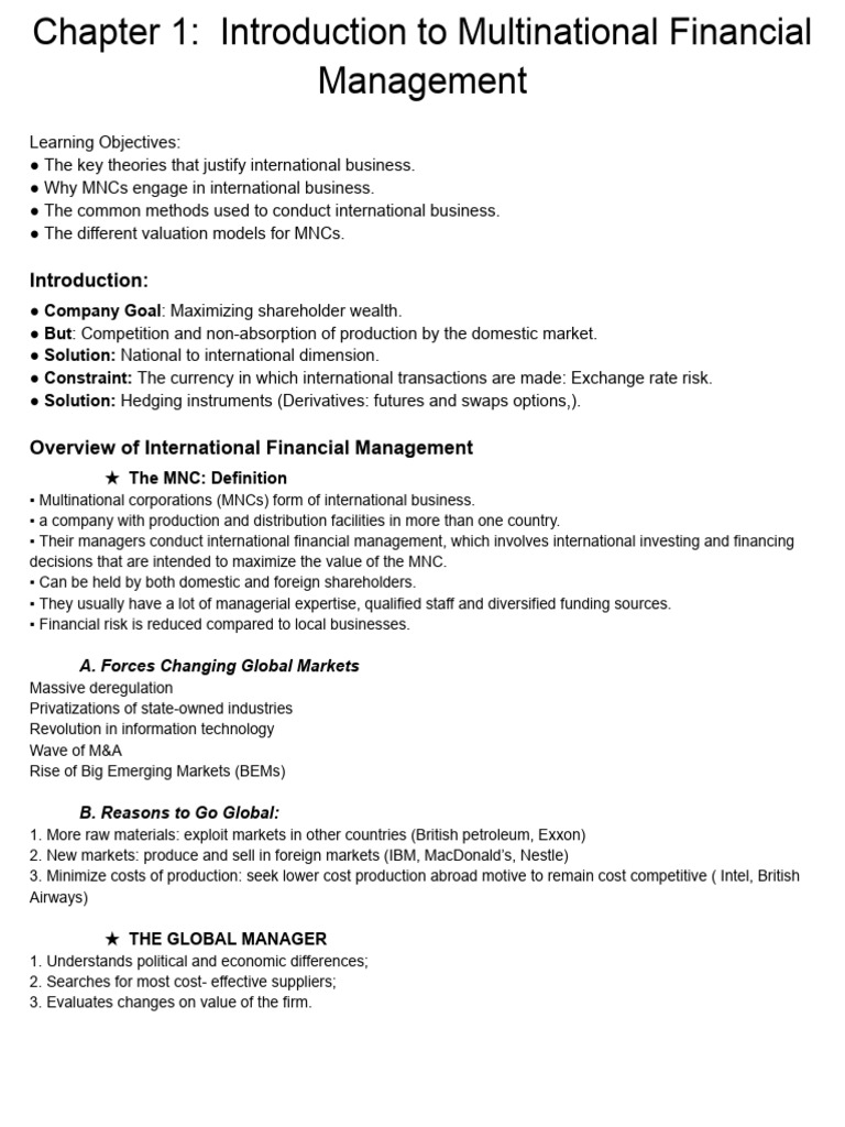Chapter 1 - Introduction To Multinational Financial Management | PDF ...