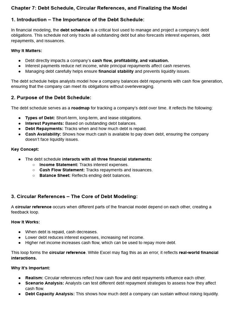 Chapter 7 - Debt Schedule, Circular References, and Finalizing The Model | PDF | Debt ...