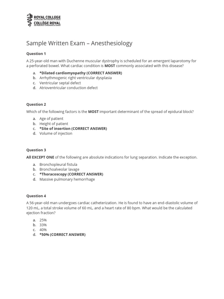 2024-Anesthesiology-Sample Written - (MCQ) - Exam-EN | PDF | Anesthesia ...