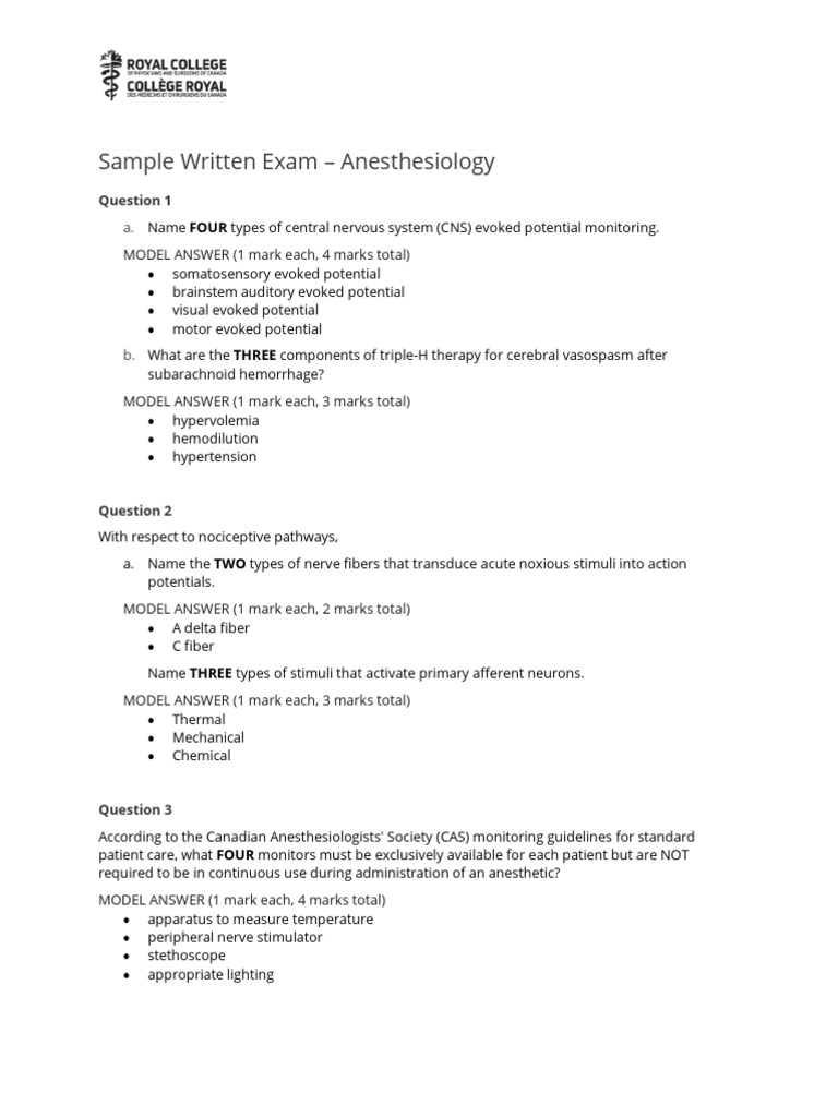 anesthesiology_saq_sample_exam_e | PDF | Stimulus (Physiology) | Human ...