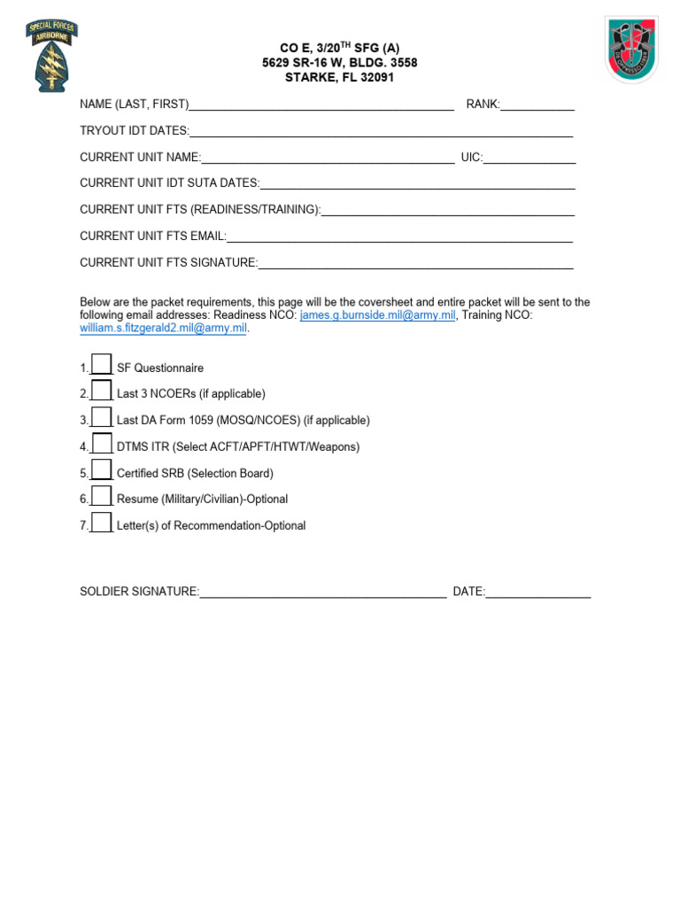 CO E 3 - 20th SFG (A) - New Candidate Packet For SF SUPPORT | PDF ...