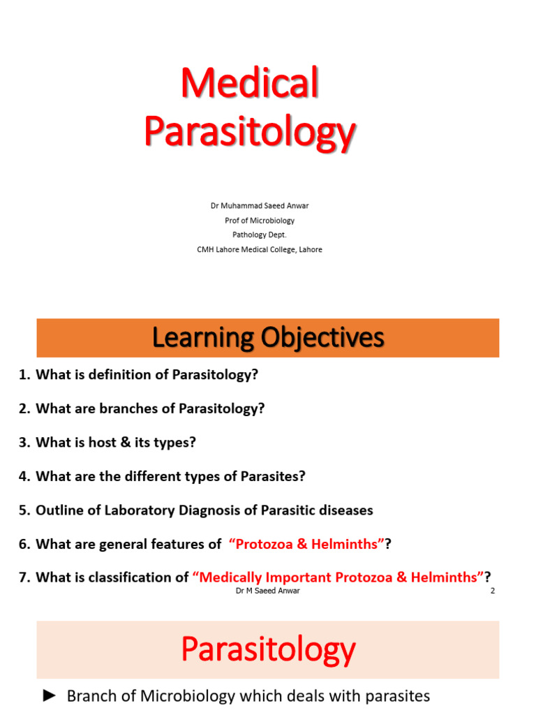 Intro Class Parasite by DR Saeed 2024 | PDF | Parasitism | Protozoa