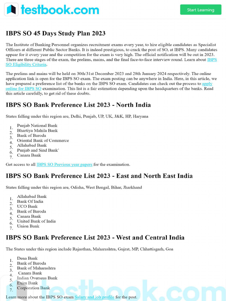 IBPS SO 45 Days Study Plan 2023 | PDF