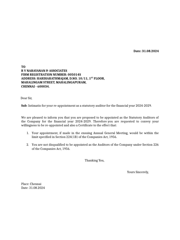 Intimation LETTER by company | PDF