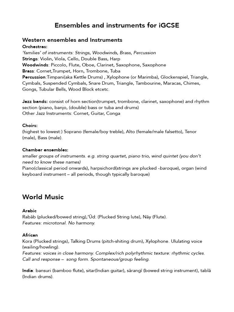 iGCSE Syllabus Instruments List | PDF | Music Technology | Music Production