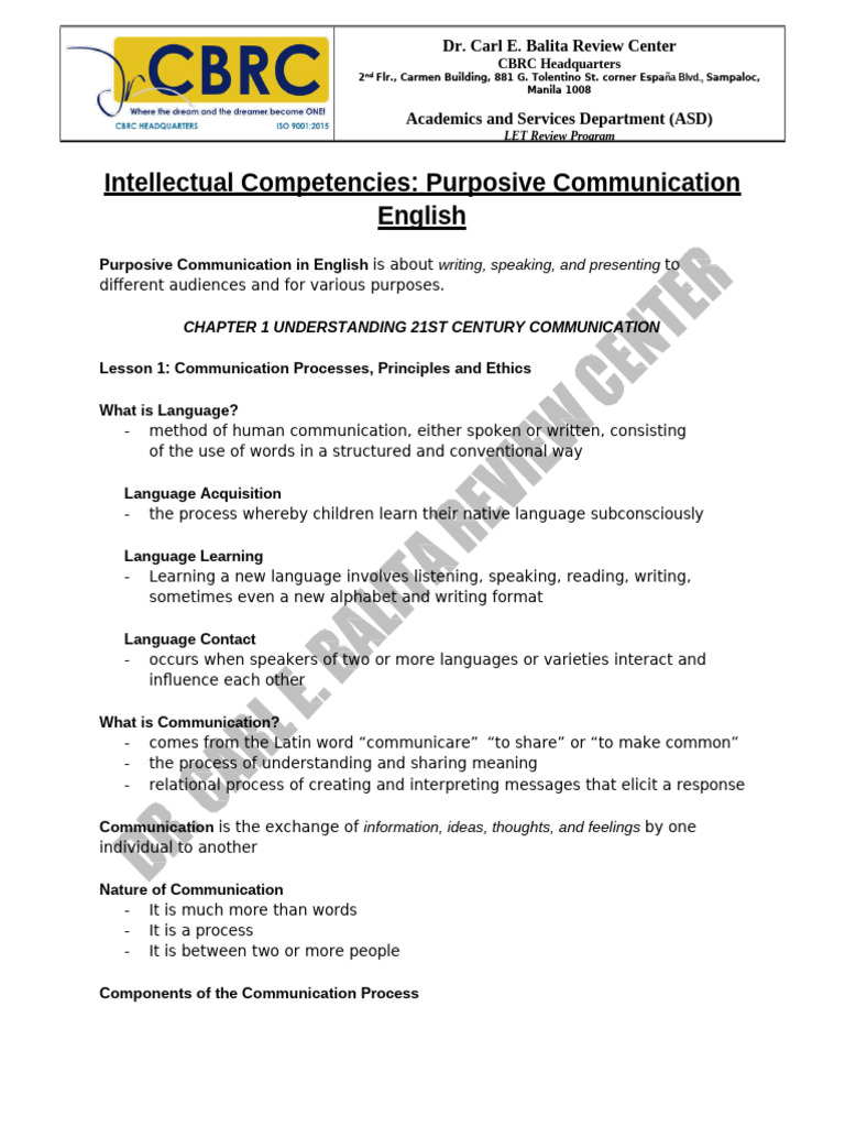 GED 1 Purposive Communication | PDF | Résumé | Communication