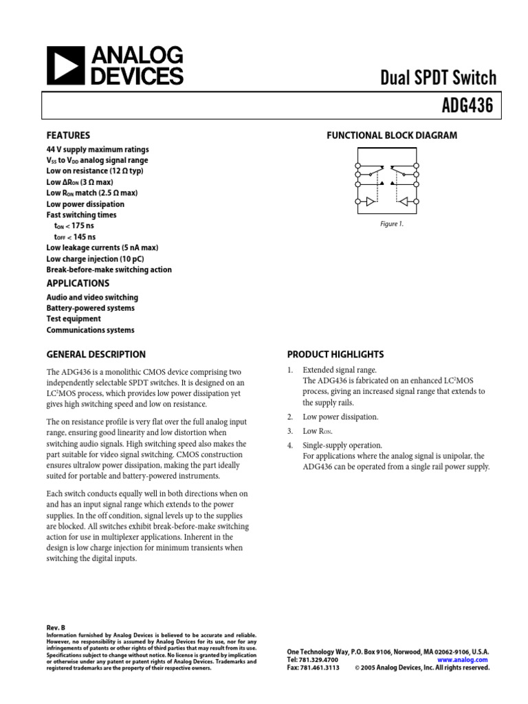 Dual SPDT Switch Specs | PDF | Electrical Engineering | Electronics