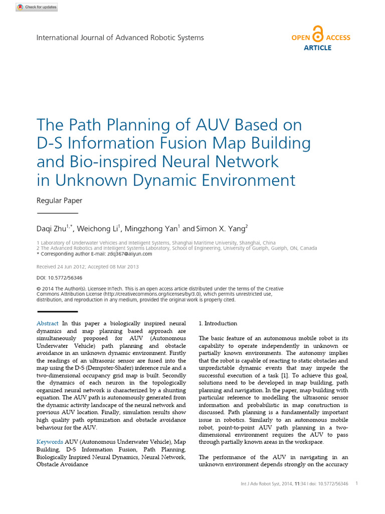 Zhu Et Al 2014 the Path Planning of Auv Based on d s Information Fusion ...