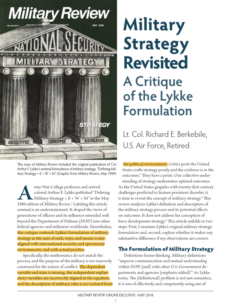 Critique of Lykke's Military Strategy | PDF | Military Strategy | Risk