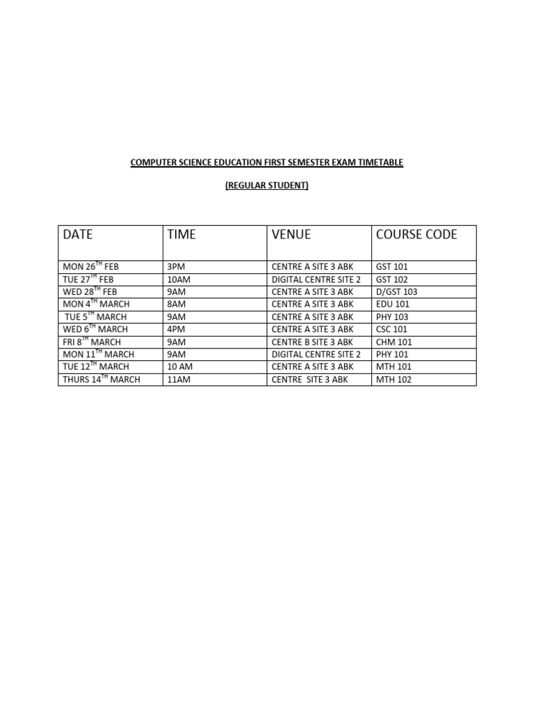 Exam Timetable | PDF