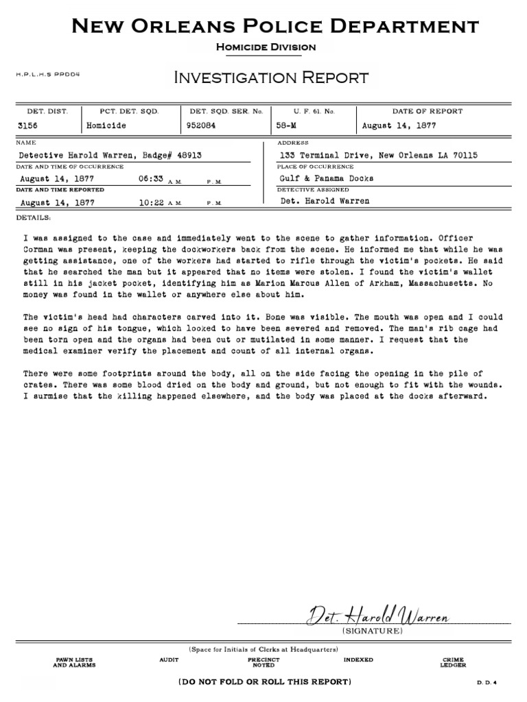 Edge of Darkness Handout 3b Police Report | PDF