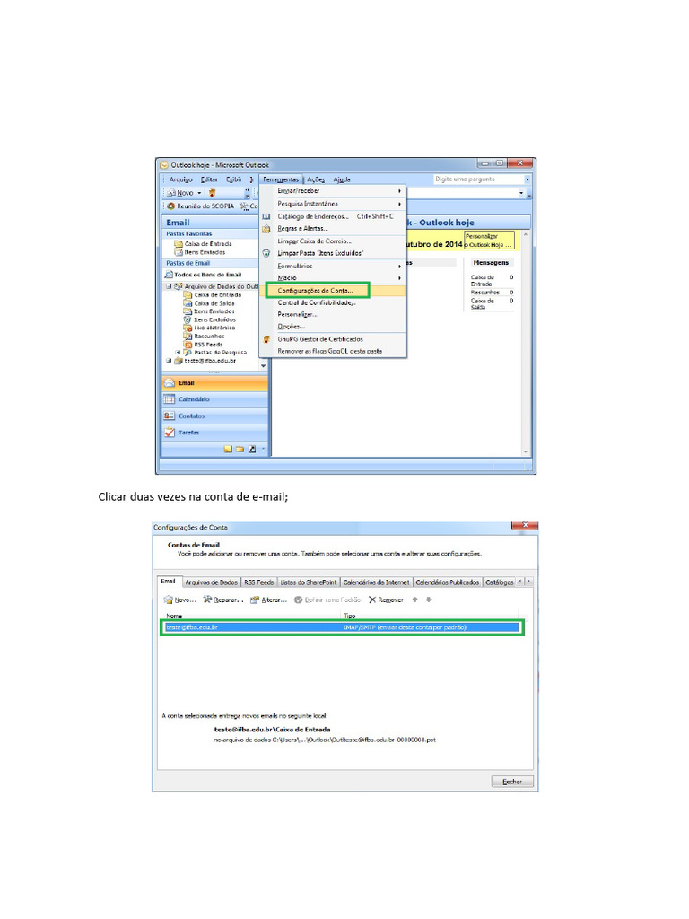 Configurando o email do IFBA em uma conta existente no Microsoft Outlook | PDF