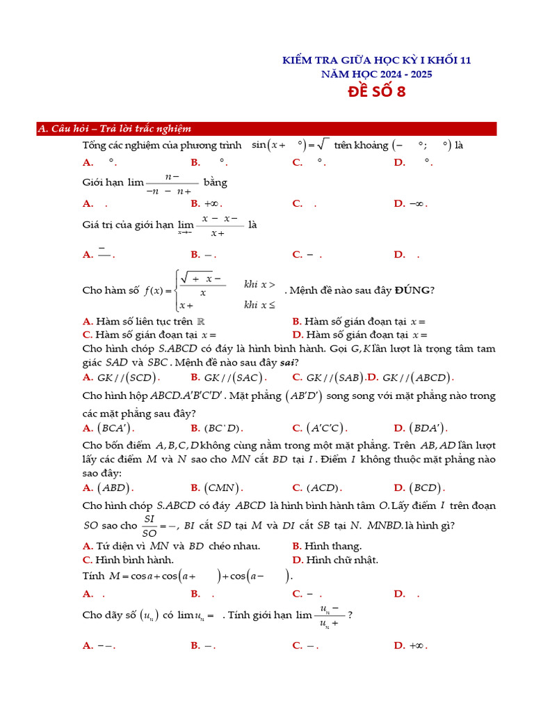 HS 11 CK1 ĐỀ 8 | PDF