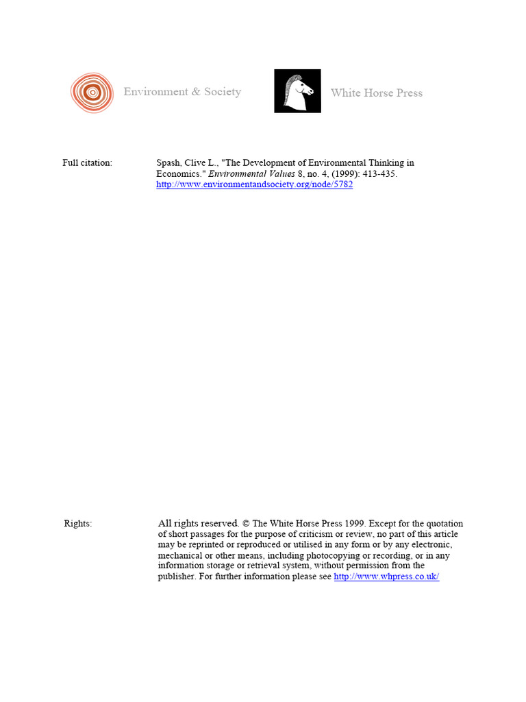 The Development of Environmental Thinking in Economics-C. Spash | PDF | Economics | Ecology