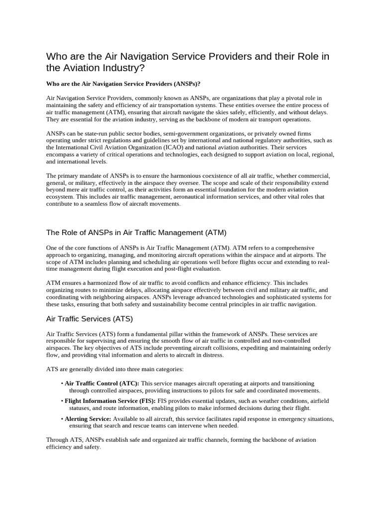 Role of Air Navigation Service Providers | PDF | Air Traffic Control ...