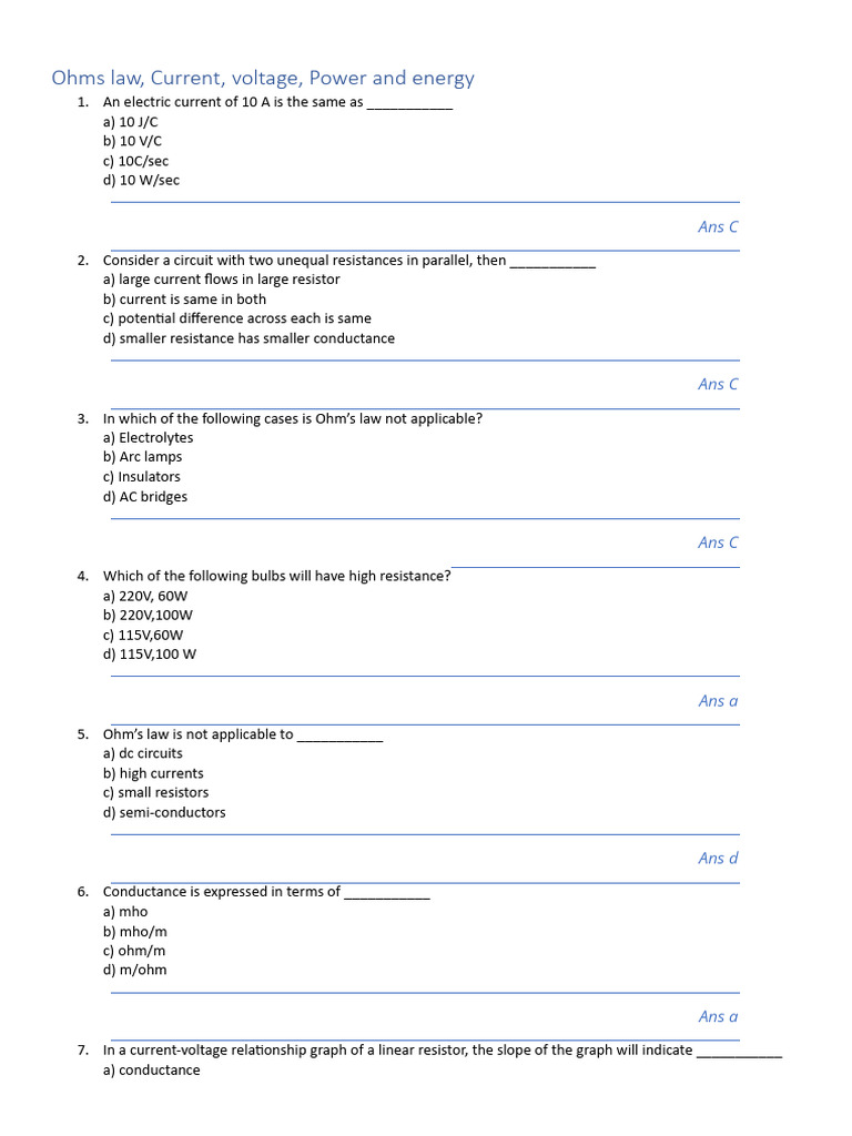 1.1 Basic MCQ | PDF | Electrical Resistance And Conductance | Series ...