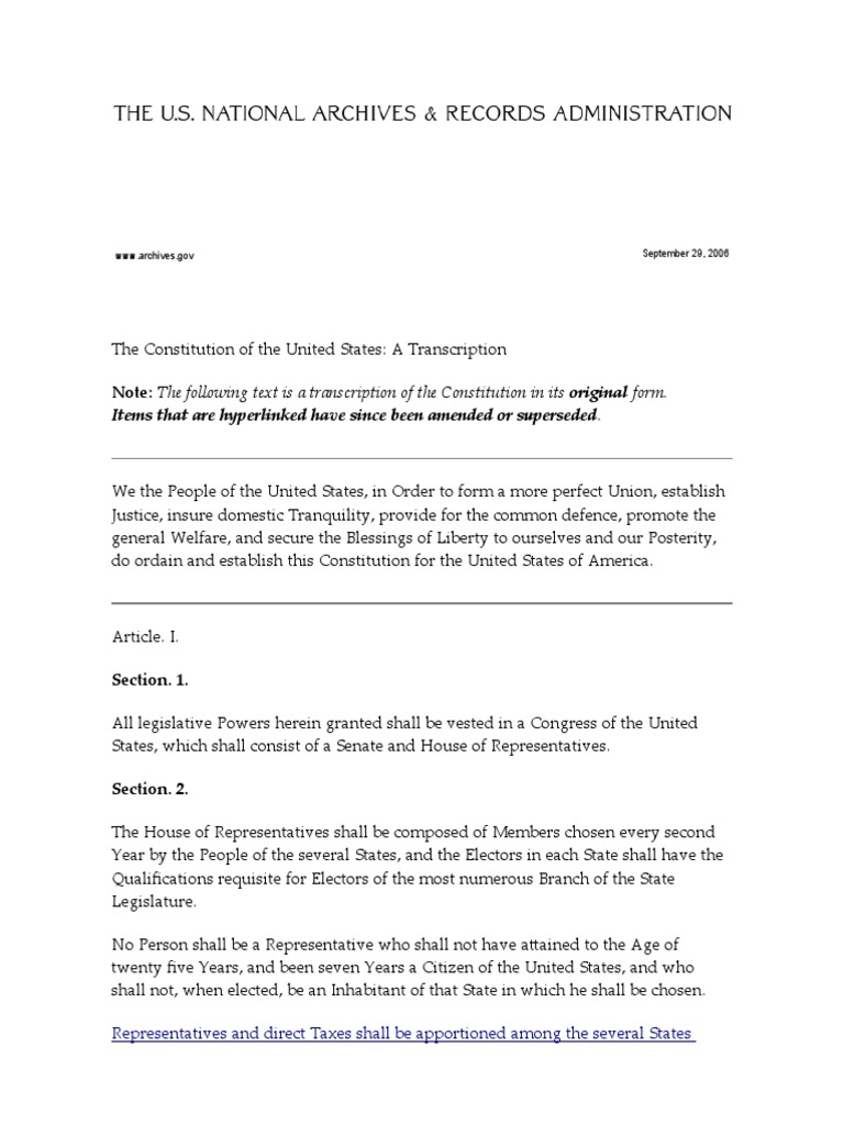 Transcription of the U.S. Constitution | PDF | U.S. State | United ...