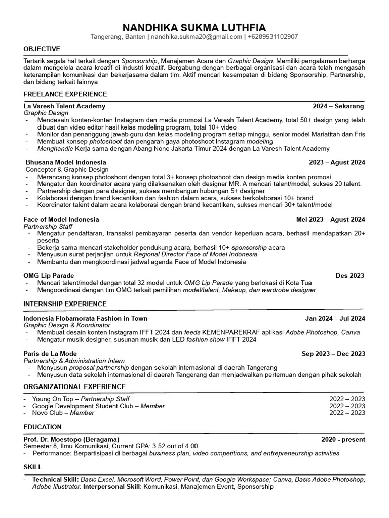 CV Nandhika Sukma Luthfia-4 | PDF