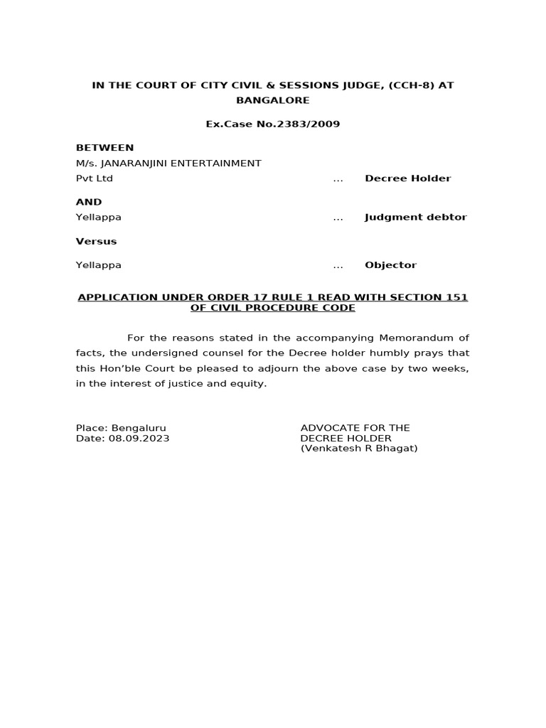 Application for Case Adjournment | PDF | Judgment (Law) | Political Law