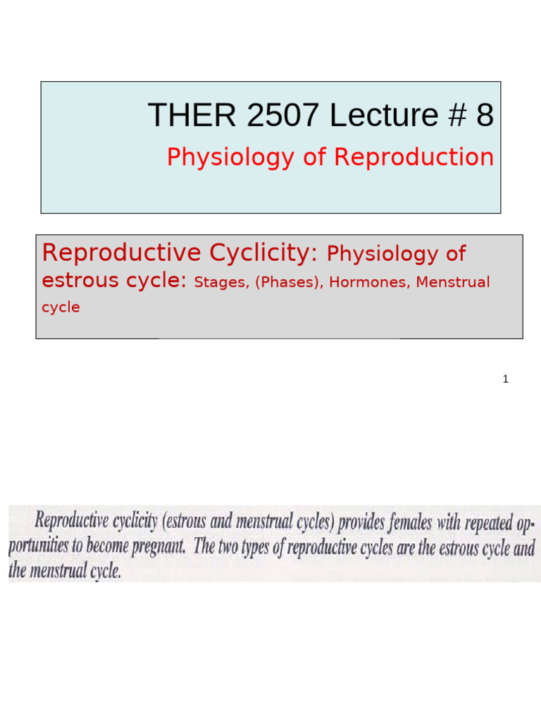 8 & 9 THER 608 Estrous Cycle Reprod Cyclicity | PDF | Menstrual Cycle ...