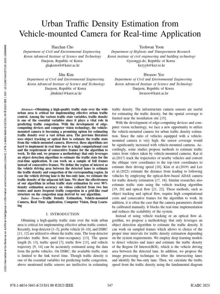 Urban Traffic Density Estimation From Vehicle-Mounted Camera For Real-Time Application | PDF ...