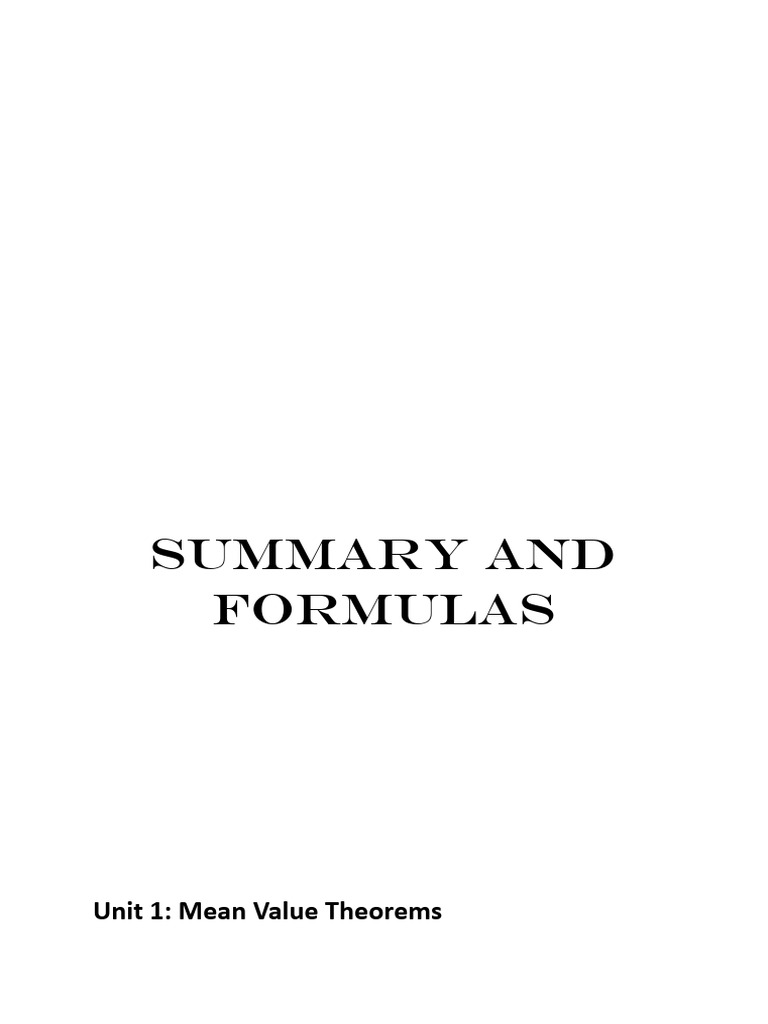 Summary & Formulas-Calculus | PDF