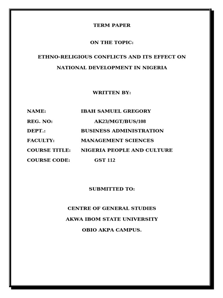 Precious Term Paper No. 8 NPC Edited | PDF | Nigeria | Violence