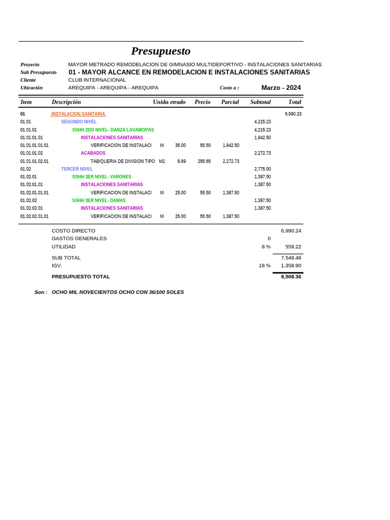 Presupuesto N°5 - Iiss - Adic. | PDF