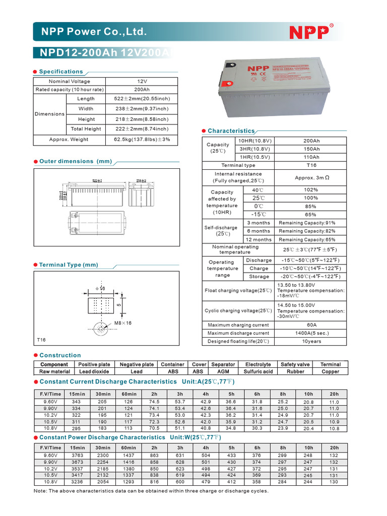 NPP 200 12v Deep Cycle | PDF | Discharge (Hydrology) | Electrical ...