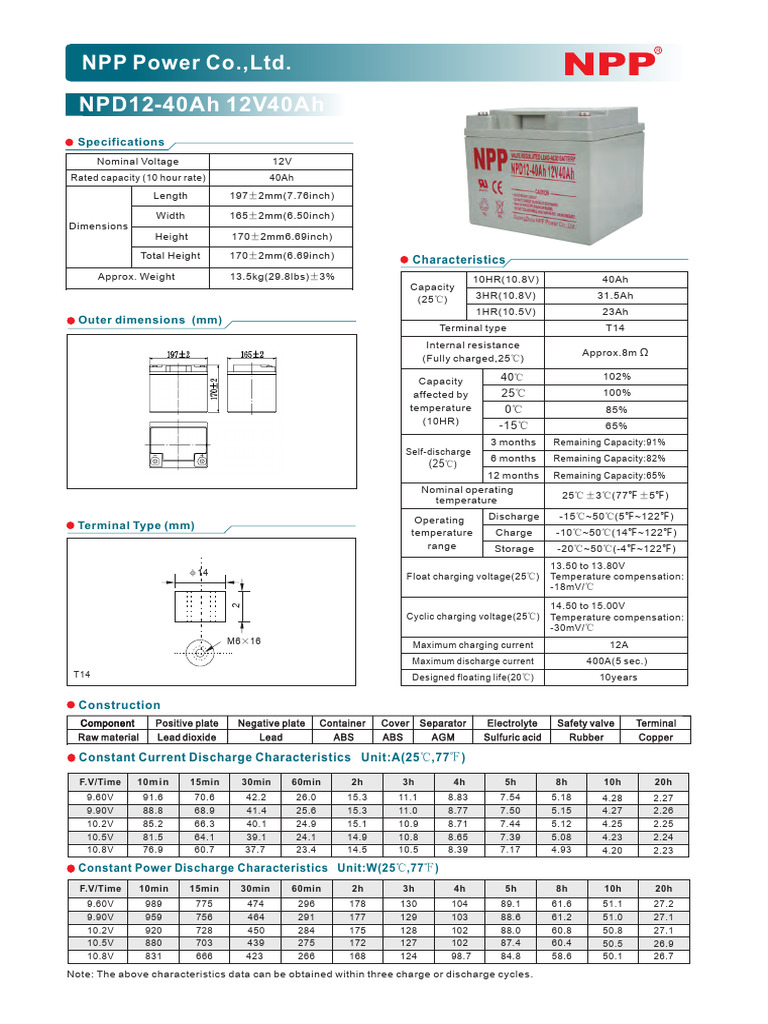 NPP 40ah 12v Deep Cycle | PDF | Discharge (Hydrology) | Electricity