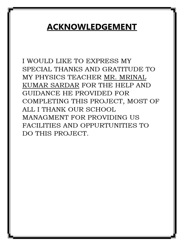 Acknowledgment for Project Support | PDF